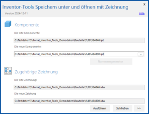 Speichern und Öffnen – Inventor-Tools